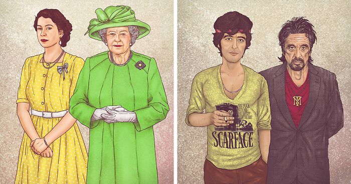 This Artist Drew Celebrities With The Younger Versions Of Themselves ...