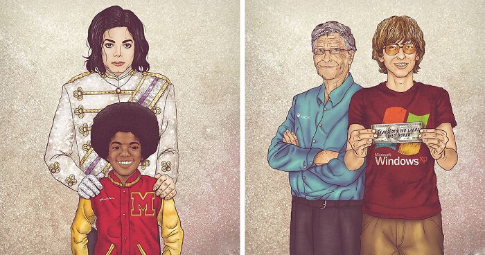 This Artist Drew Celebrities With The Younger Versions Of Themselves ...