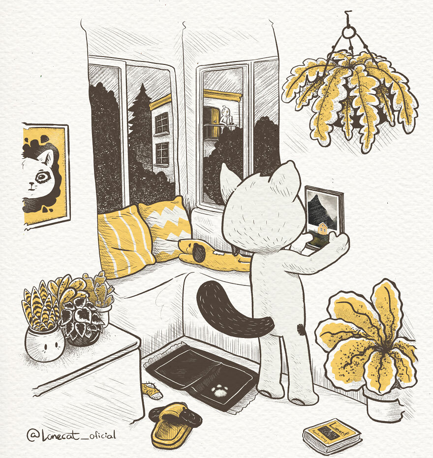 I Make Cute Illustrations Featuring An Introverted Cat That Is Just ...