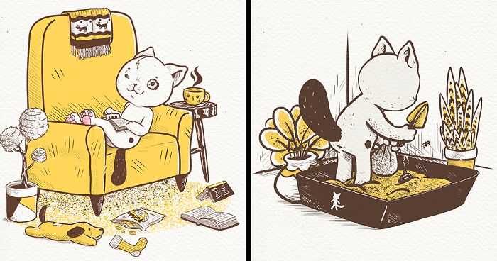 I Make Cute Illustrations Featuring An Introverted Cat That Is Just ...