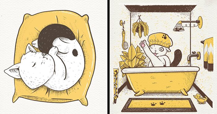 I Make Cute Illustrations Featuring An Introverted Cat That Is Just ...