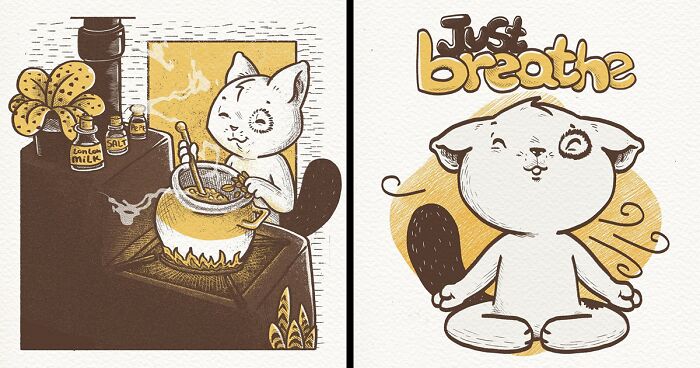 I Make Cute Illustrations Featuring An Introverted Cat That Is Just ...