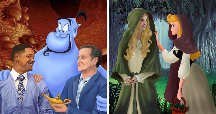16 Illustrations Of Disney Characters Meeting The Actors From Their ...