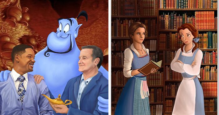 16 Illustrations Of Disney Characters Meeting The Actors From Their ...