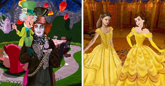 16 Illustrations Of Disney Characters Meeting The Actors From Their ...