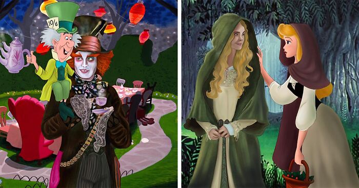 16 Illustrations Of Disney Characters Meeting The Actors From Their ...