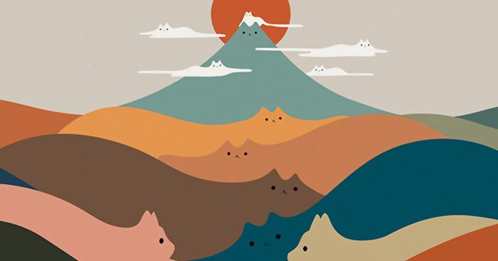 I Create Minimal Illustrations Featuring Cats Blended Into Landscapes ...