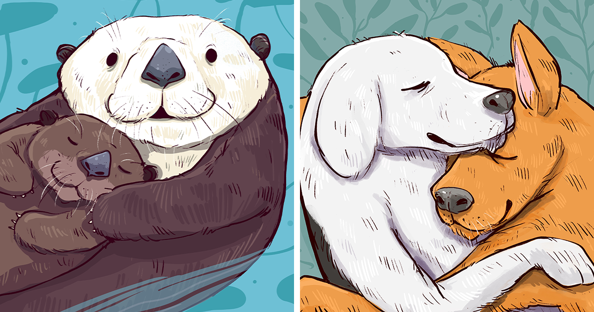 “A Warm Hug”: My 12 Illustrations Capturing Animals In Hugs | Bored Panda
