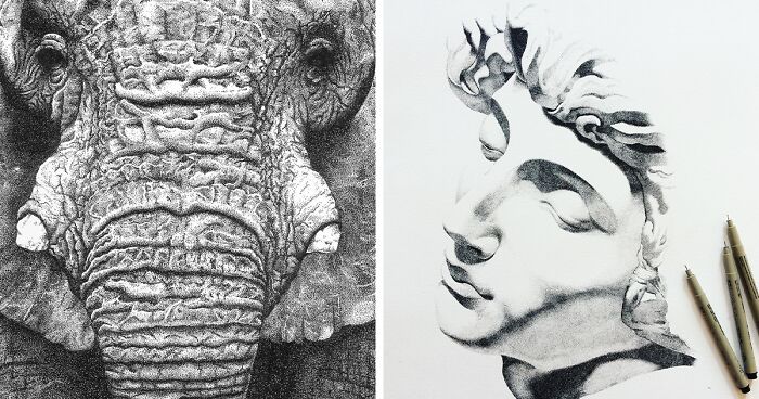 My 30 Stippling Drawings That Are Composed Of Millions Of Dots