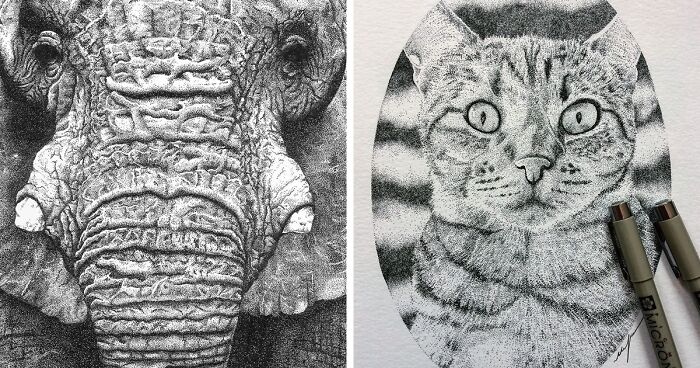 My 30 Stippling Drawings That Are Composed Of Millions Of Dots