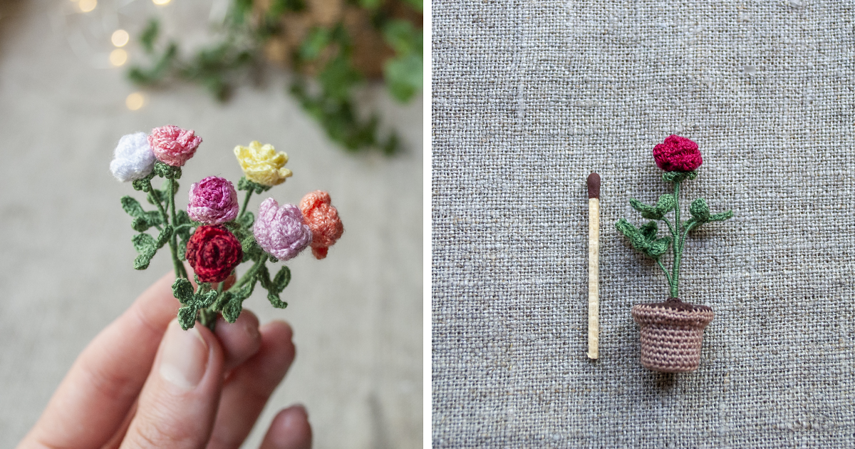 I Am A Miniaturist And I Crochet These Tiny Flowers (8 Pics) | Bored Panda