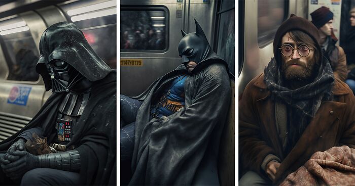 Artistic Vision Of Fictional Characters On The Subway Commute Created ...