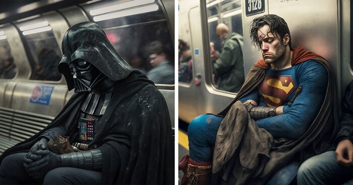 Artistic Vision Of Fictional Characters On The Subway Commute Created ...