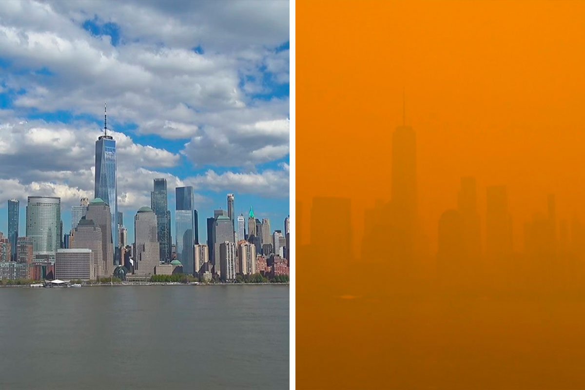 Orange Sky City Skyline During Sunset With Yellow And Orange Sky