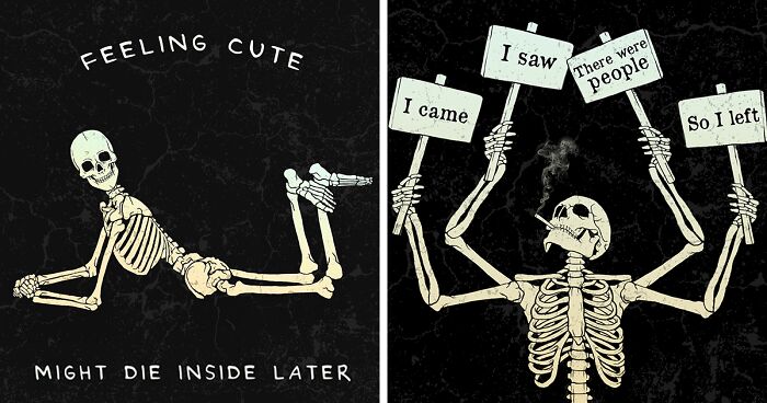 Here Are 65 Of My Relatable Artworks Of Skeletons With Dark ...