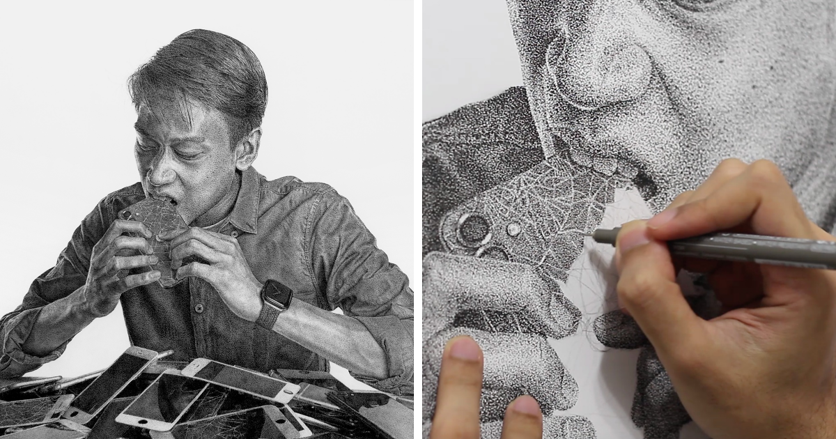 I Made This Large-Scale Drawing Using Only Dots (17 Pics) | Bored Panda