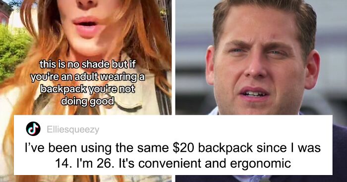 Creator Sparks Massive Debate Over Adults Wearing Backpacks | Bored Panda