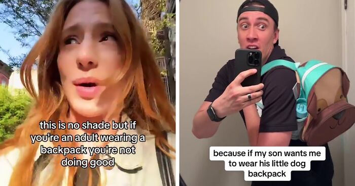 Creator Sparks Massive Debate Over Adults Wearing Backpacks | Bored Panda