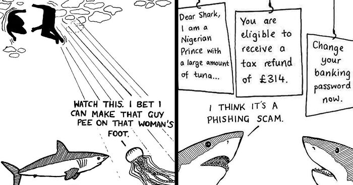 40 New Comics That Depict The Snarky Conversations Between Sharks And Other Aquatic Life | Bored ...