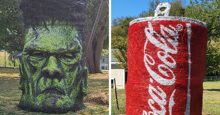 Every Year, I Create Giant Hay Bale Art For A Local Non-Profit’s Annual ...