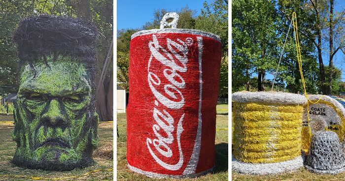 Every Year, I Create Giant Hay Bale Art For A Local Non-Profit’s Annual ...