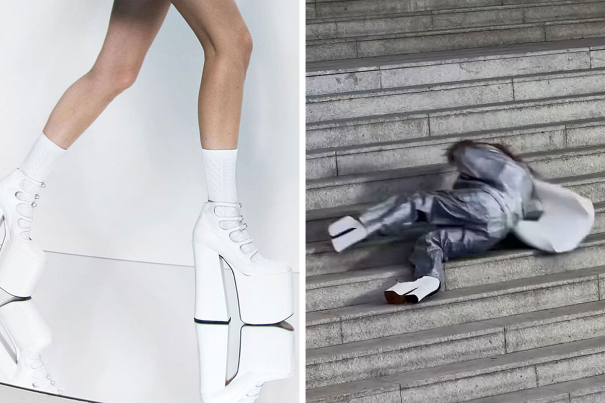 Model Wearing Infamous 7-Inch Platforms Falls Down Staircase For Marc ...