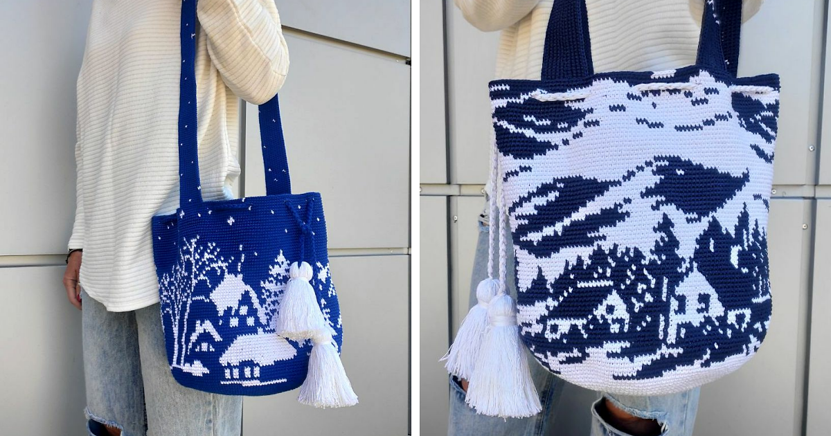 We Crocheted Bags With A Winter Landscape | Bored Panda