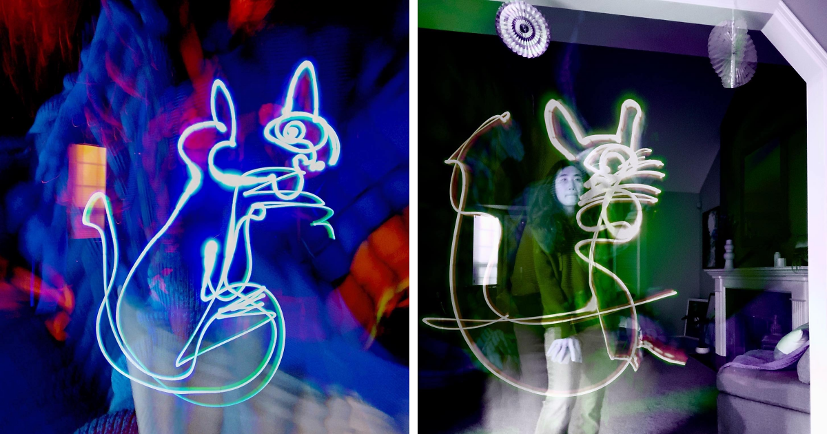 I Created A Series Of Cat Light Drawings | Bored Panda