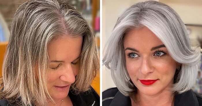 20 People Before And After Embracing Their Natural Gray Hair, With The Help Of Celebrity Hair ...