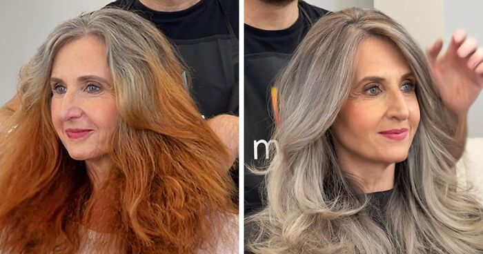 20 People Before And After Embracing Their Natural Gray Hair, With The Help Of Celebrity Hair ...