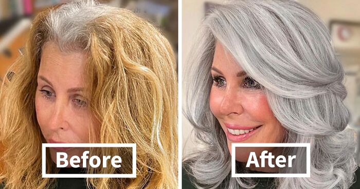 20 People Before And After Embracing Their Natural Gray Hair, With The ...