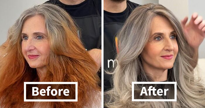 20 People Before And After Embracing Their Natural Gray Hair, With The ...