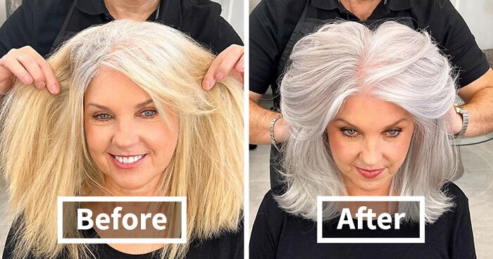 20 People Before And After Embracing Their Natural Gray Hair, With The ...