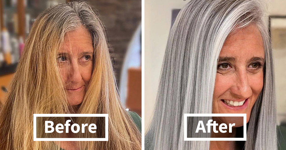 20 People Before And After Embracing Their Natural Gray Hair, With The ...