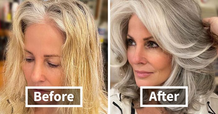 20 People Before And After Embracing Their Natural Gray Hair, With The Help Of Celebrity Hair ...