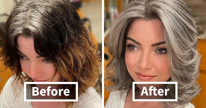 20 People Before And After Embracing Their Natural Gray Hair, With The ...