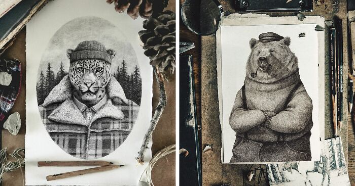 I Illustrated Animals In The Style Of Vintage Human Portraits (26 Pics ...