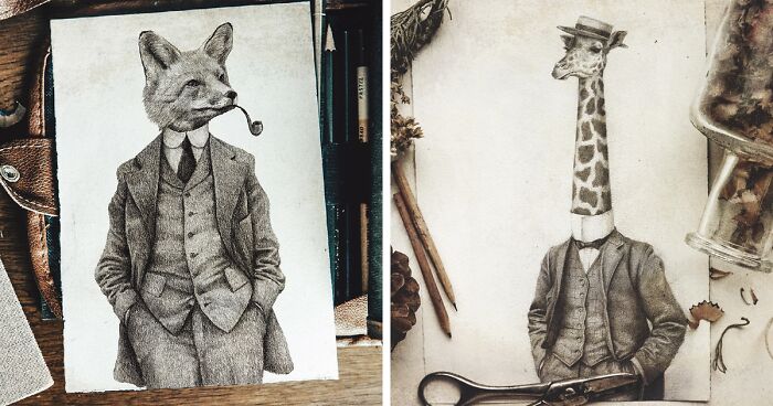 I Illustrated Animals In The Style Of Vintage Human Portraits (26 Pics ...