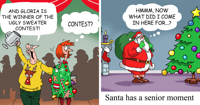 20 Festive Cartoons That I Made For The Christmas Season | Bored Panda