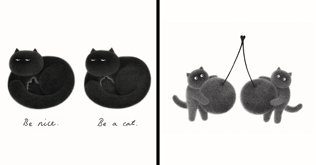 70 New Illustrations By Kamwei Fong Featuring Fluffy And Grumpy Cats ...