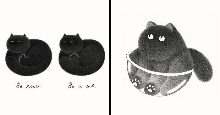 70 New Illustrations By Kamwei Fong Featuring Fluffy And Grumpy Cats ...