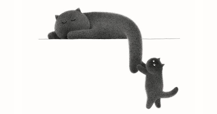 70 New Illustrations By Kamwei Fong Featuring Fluffy And Grumpy Cats ...