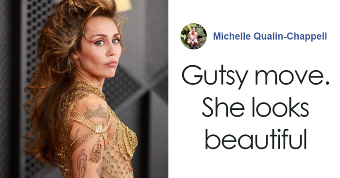 Miley Cyrus Arrives At 2024 Grammys In See-Through Dress Made Of Safety ...