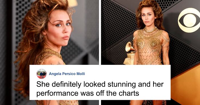 Miley Cyrus Arrives At 2024 Grammys In See-Through Dress Made Of Safety Pins, Wins First Grammy ...