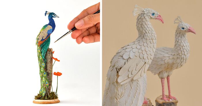 Our 7 Bird Sculptures Made From Tiny Hand-Cut Feathers