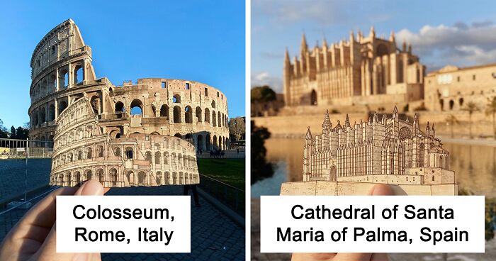 30 Pics Of Iconic Landmarks’ Illustrations Side By Side With Their Real ...