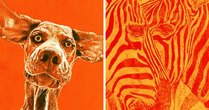 I Made White And Black Dot Drawings On Orange Paper (13 Pics) | Bored Panda