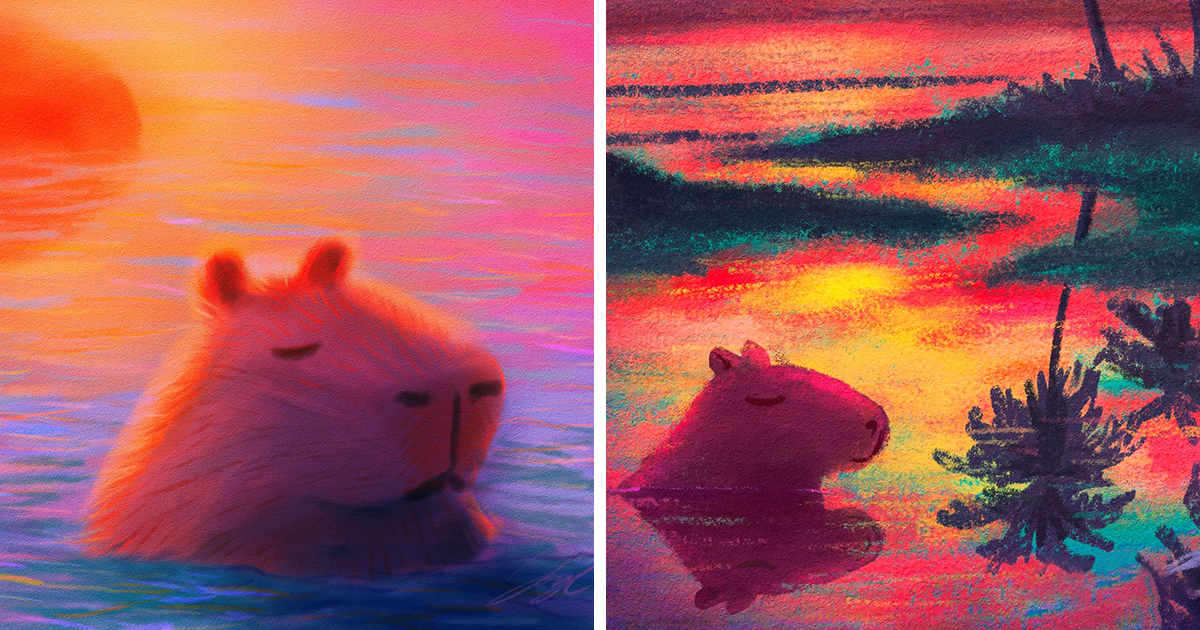 I Created Paintings Of Capybaras In Various Moments Of Rest And ...