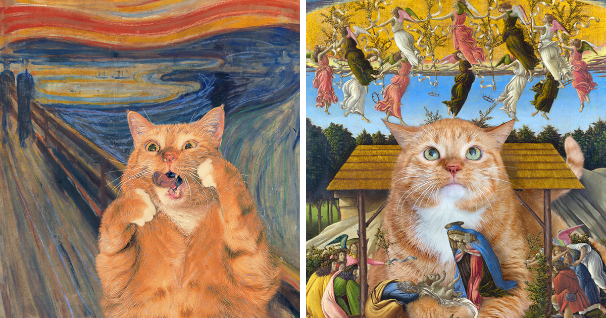 Owner Recreates Famous Art Pieces By Incorporating Her Fat Orange Cat ...