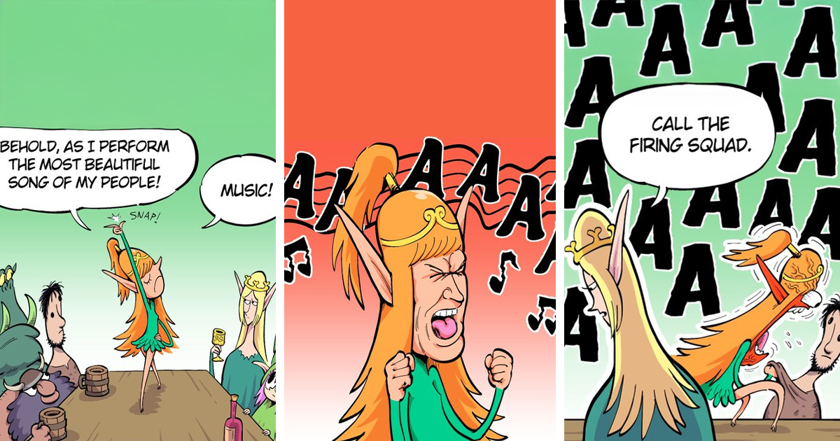30 Funny Fantasy Comics By Merrivius Featuring An Elf Who Just Can’t ...